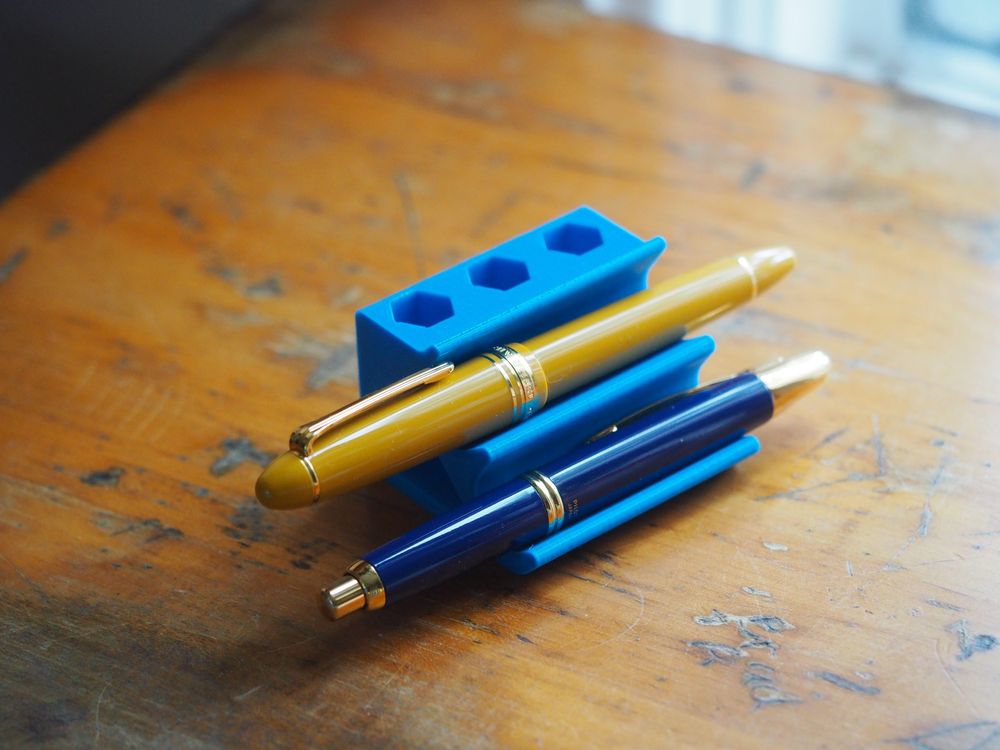 Desk Pen Stand for 2 with Vial Holder - Blue – Wonder Pens